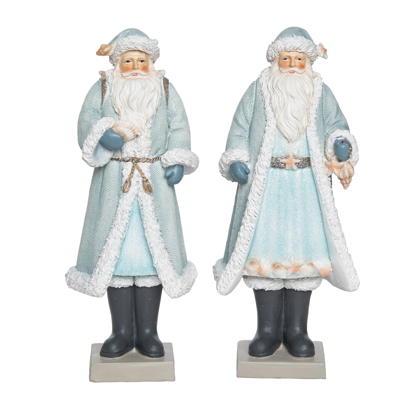 Transpac Large Coastal Blue Santa Decor Set of 2, Resin Christmas ...