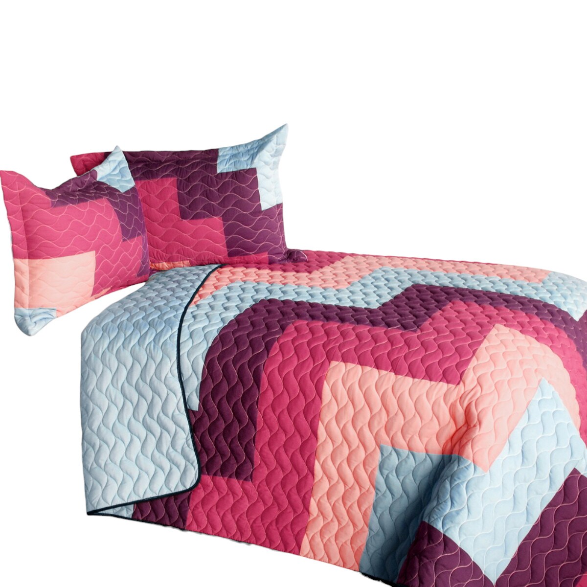 Full/Queen Patchwork Quilt Set 3PC Vermicelli Quilted Reversible, Color ...