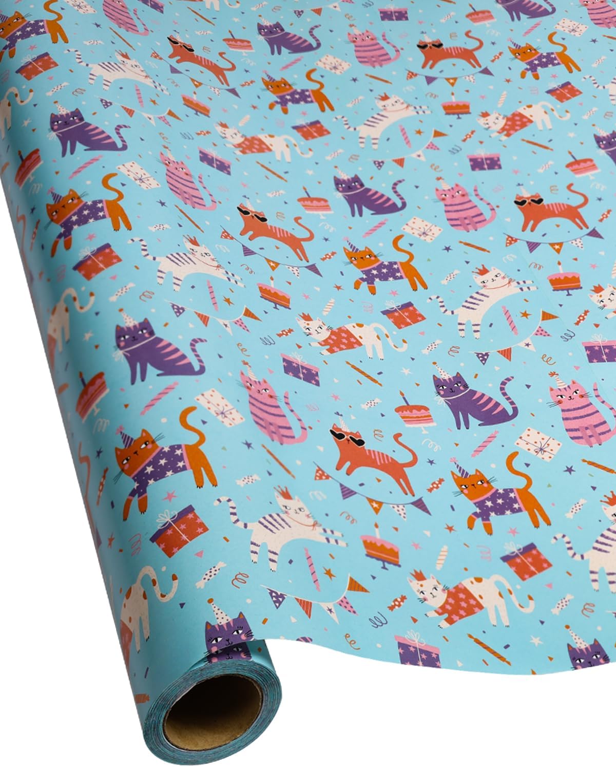 Cat Wrapping Paper Mini Roll – 17” x 10 ft, Blue Kitten Pattern for ...
