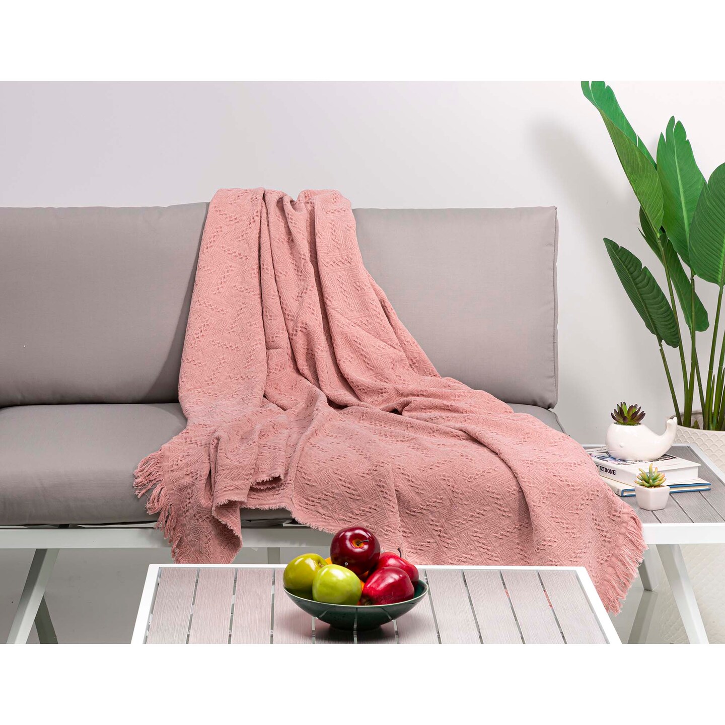 Dusty Pink Grid Cotton Woven Throw | Michaels