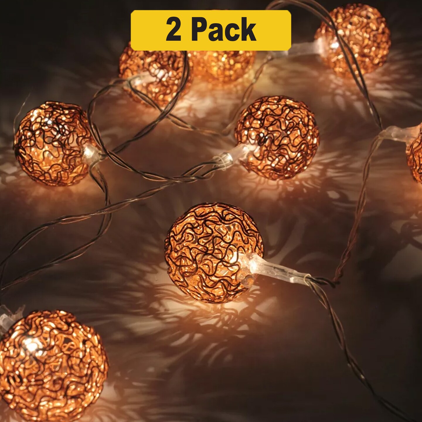 Rose Gold Battery Operated Woven Copper Ball String Light For Christmas ...