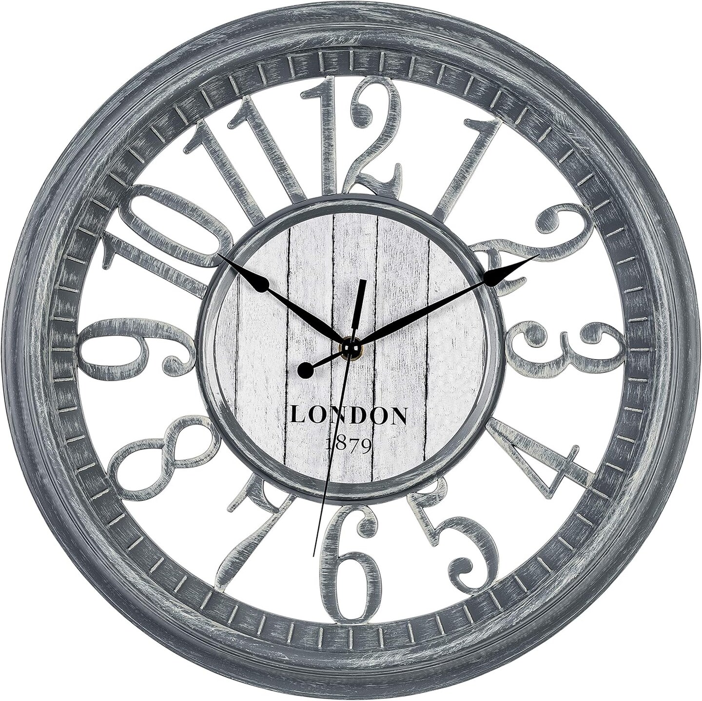 Large Wall Clock 16 Inch Gray Noiseless Battery Operated Quality Quartz ...
