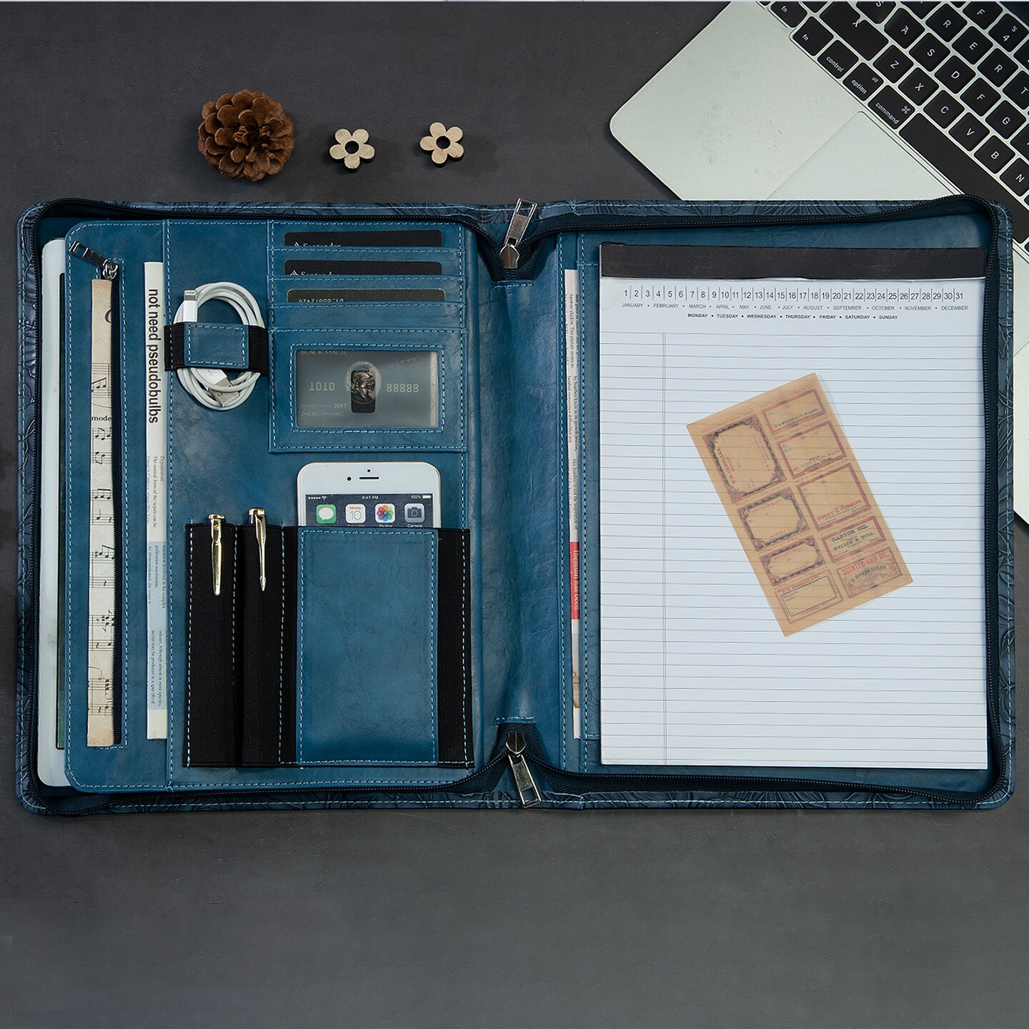 Personalized Portfolio, Blue Embossed Portfolio, Women PU Leather ...