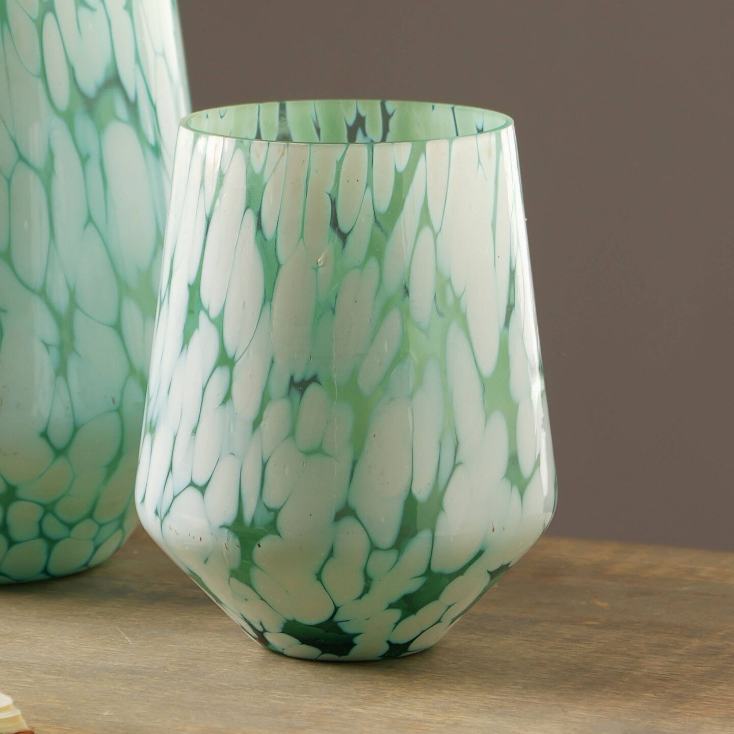 Decorative White Splutter Green Glass Hurricane-6 inch Height | Michaels