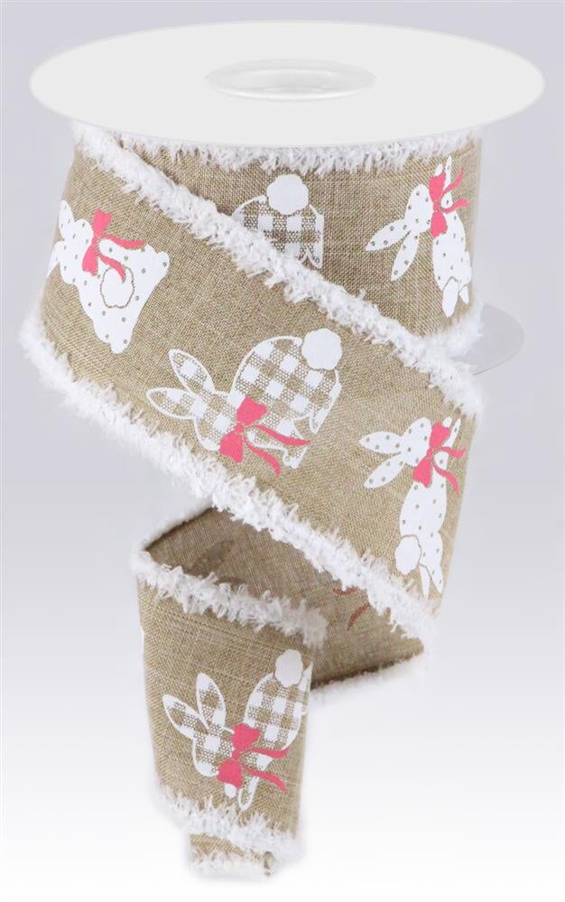 2.5" x 10 Yards Bunny Ribbon with Pink & White Accents - Wired Easter ...