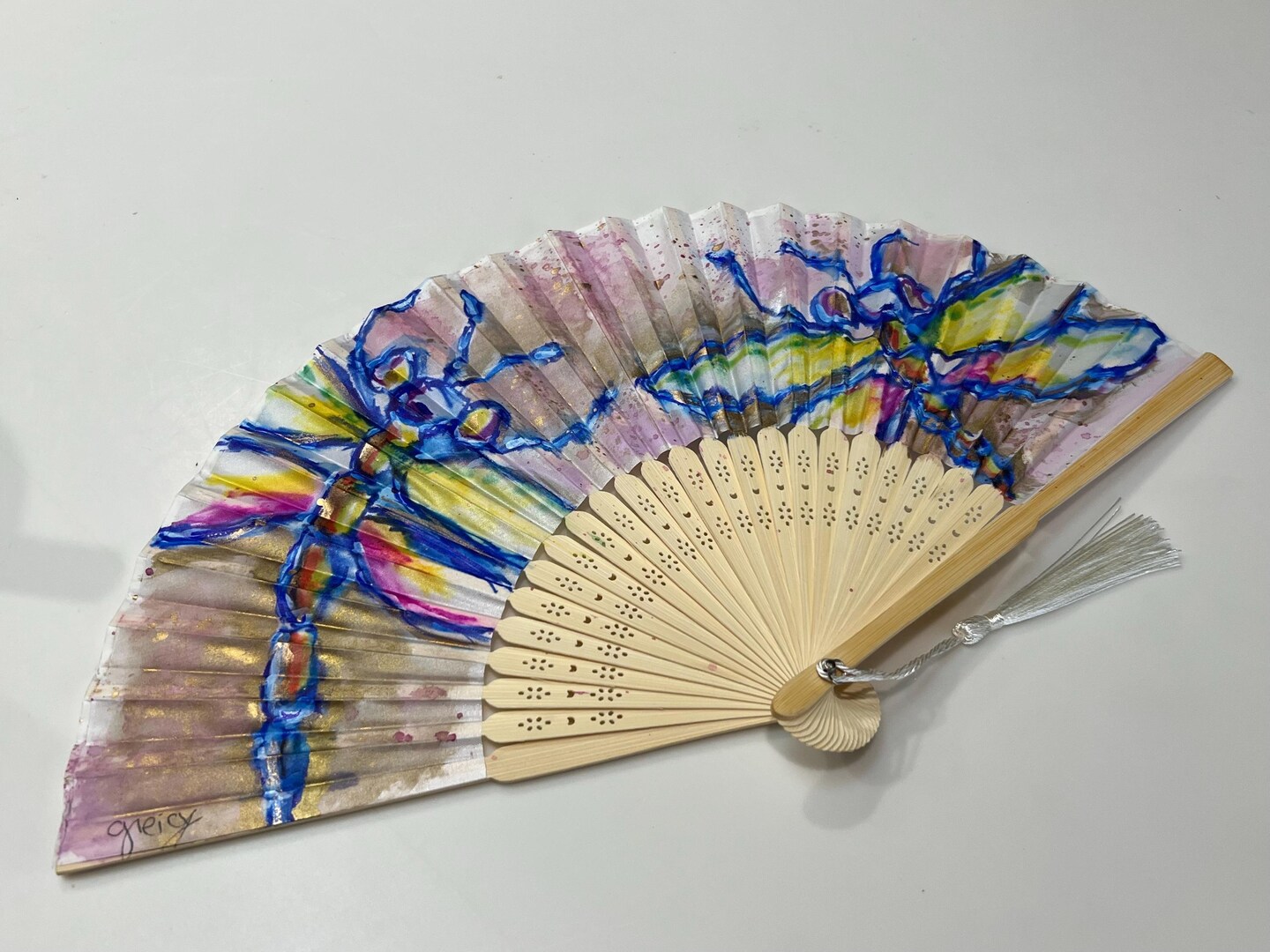 Dragonfly Hand Painted Hand Fan - folding fan hand fans weddings hand ...