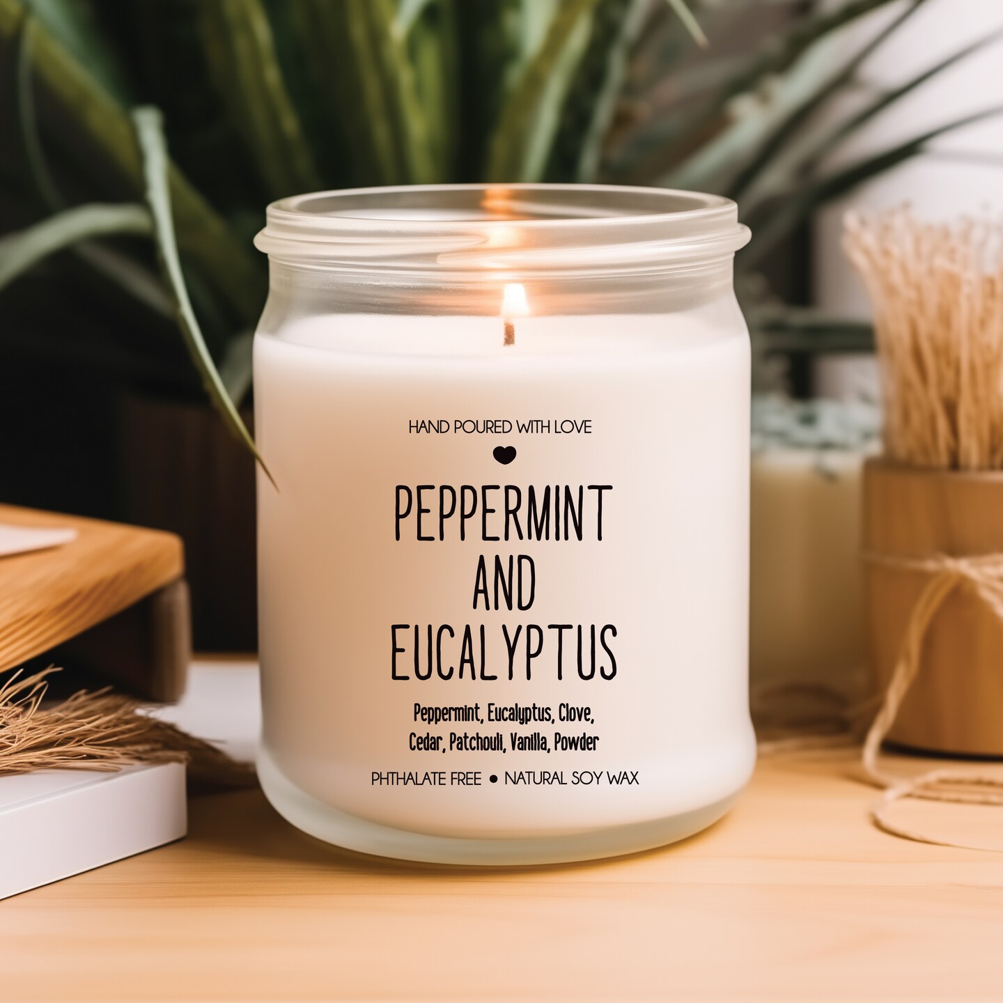 Handmade Peppermint Eucalyptus Soy Candle - Peppermint Scented Candle | Earthy Candle | Clean ...