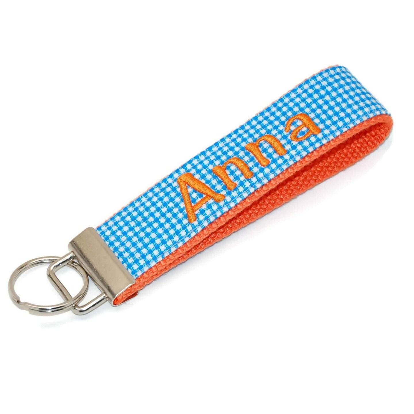 Personalized Royal Blue Keychain Wristlet - Embroidered Letter Monogram ...