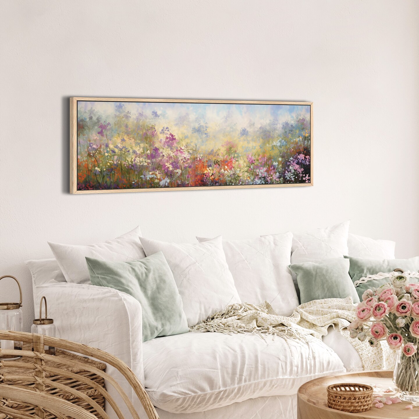 Floral Meadow Wide Art Print, Spring Floral Landscape Large Wall Art ...