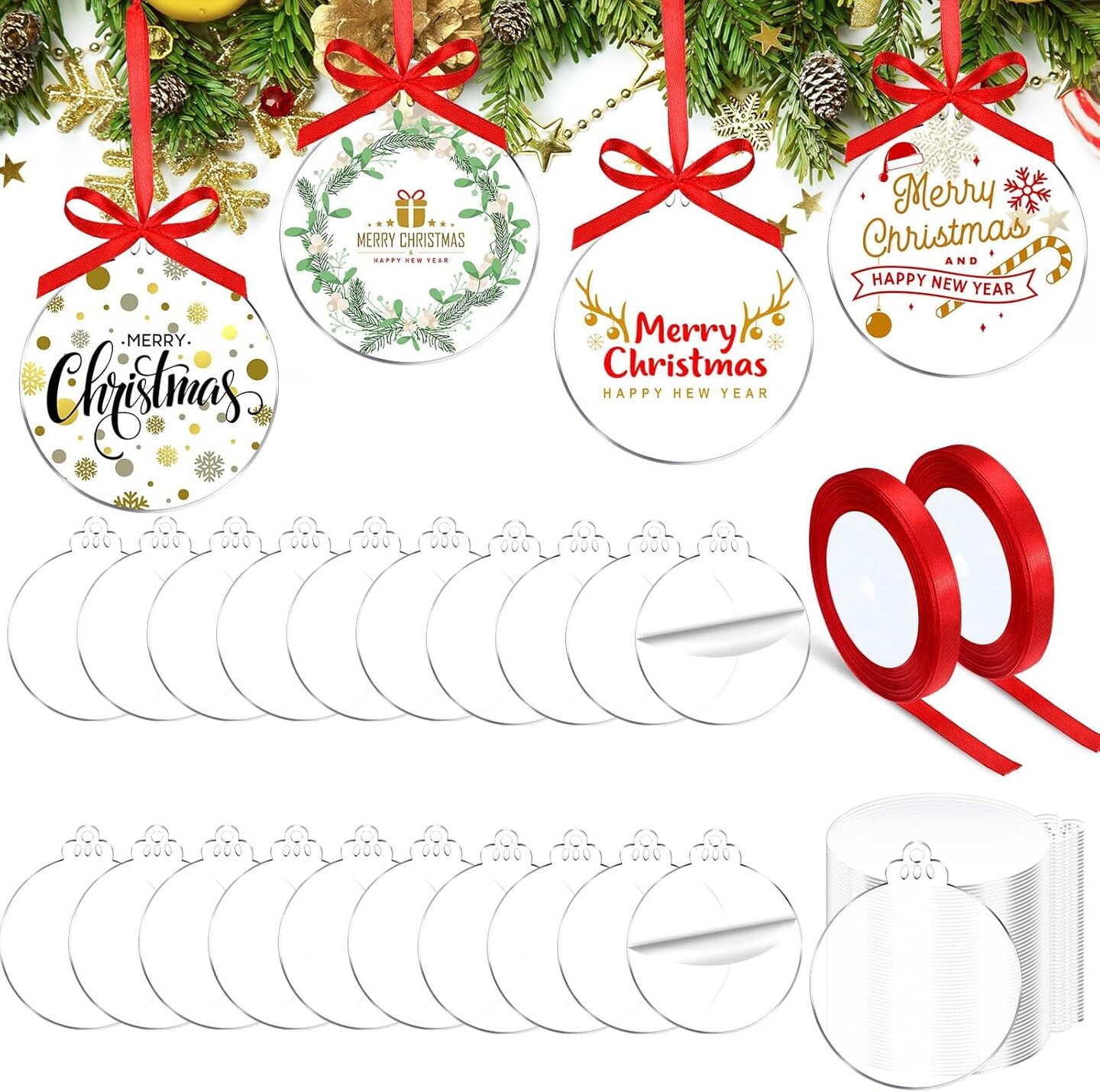 100 Pcs Christmas Clear Acrylic Ornament Blanks Bulk round Acrylic ...