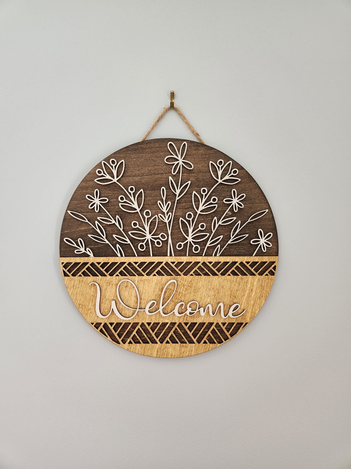 Floral Welcome Wood Round Door Sign, Wood Sign, Door Sign, Sign, Laser ...