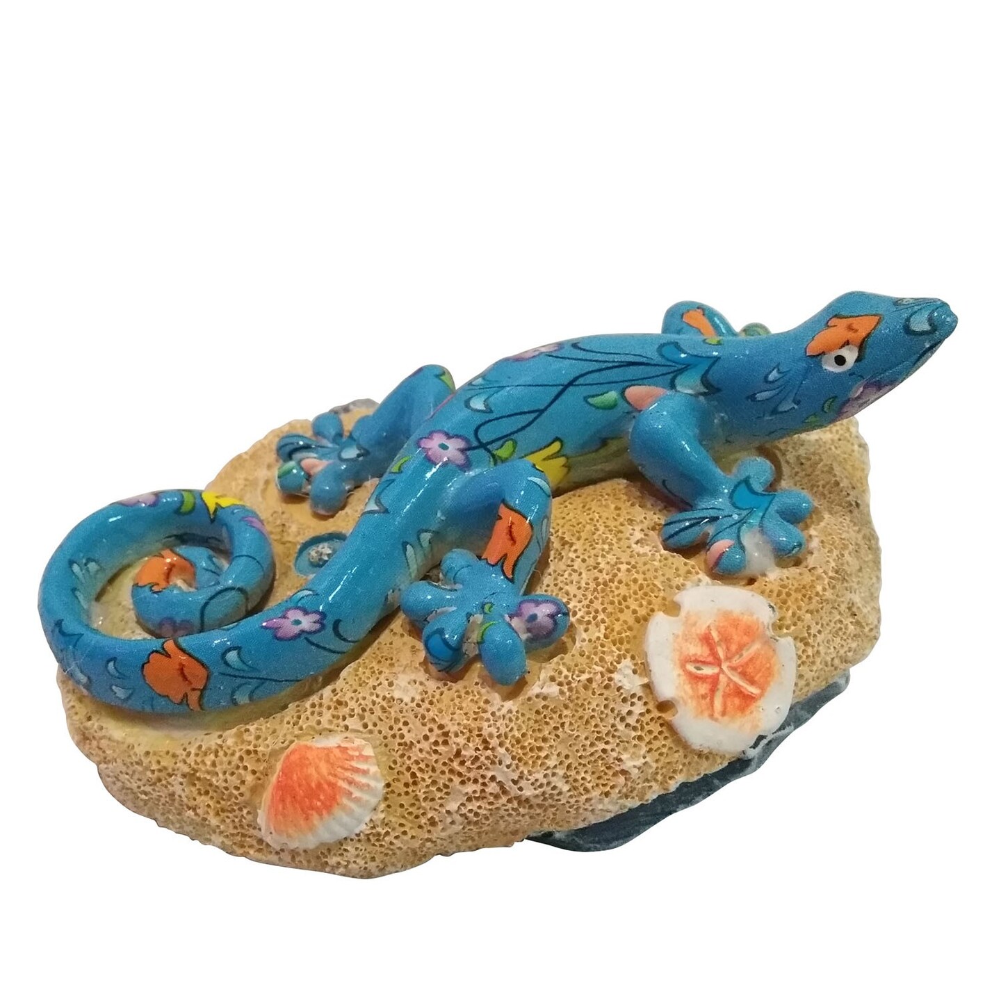 Resin Blue Gecko On Rock Figure Figurine Home Decor Beach Coastal Ocean ...