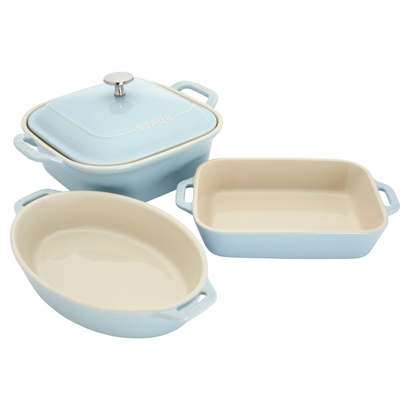 Staub Ceramic 4-pc Baking Pans Set, Casserole Dish with Lid, Brownie ...