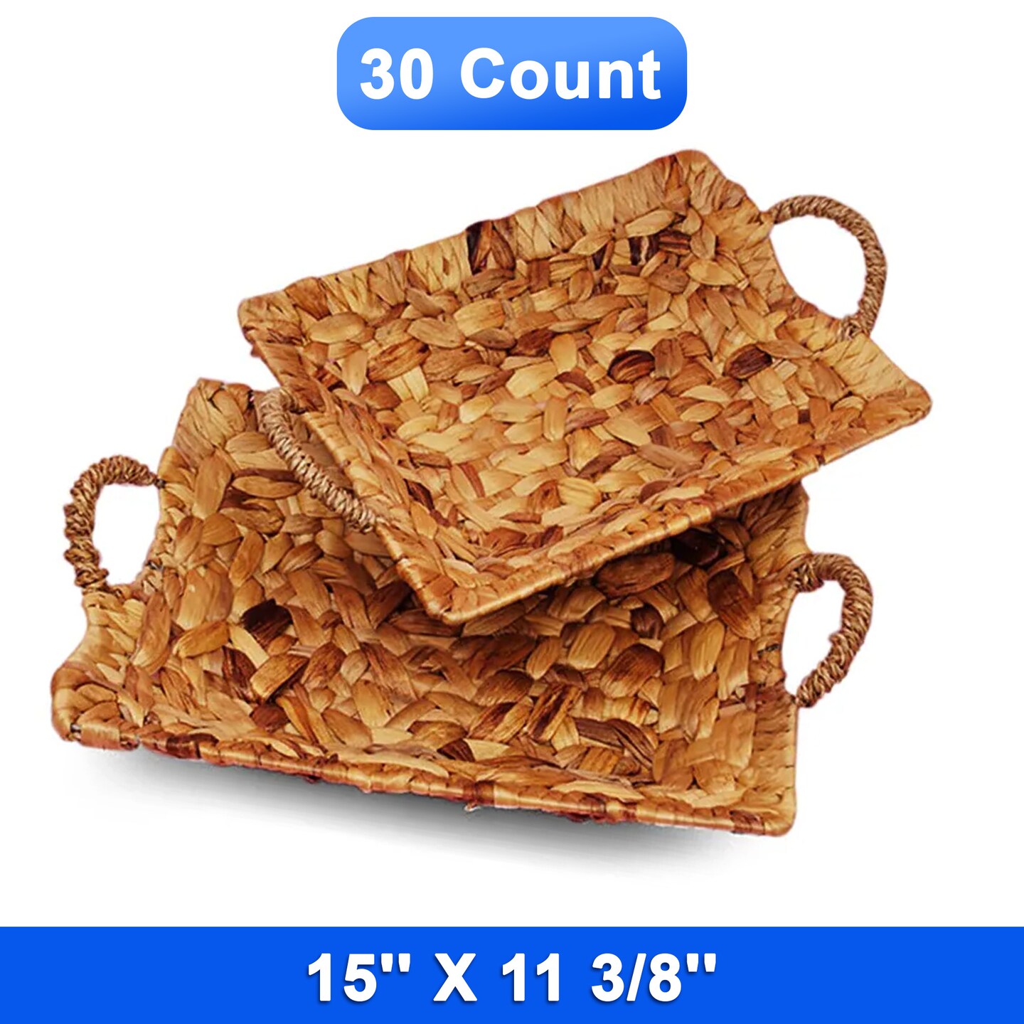 Natural Rush Rectangular Basket Trays with Handles 15" x 11 3/8" x 2 3/ ...