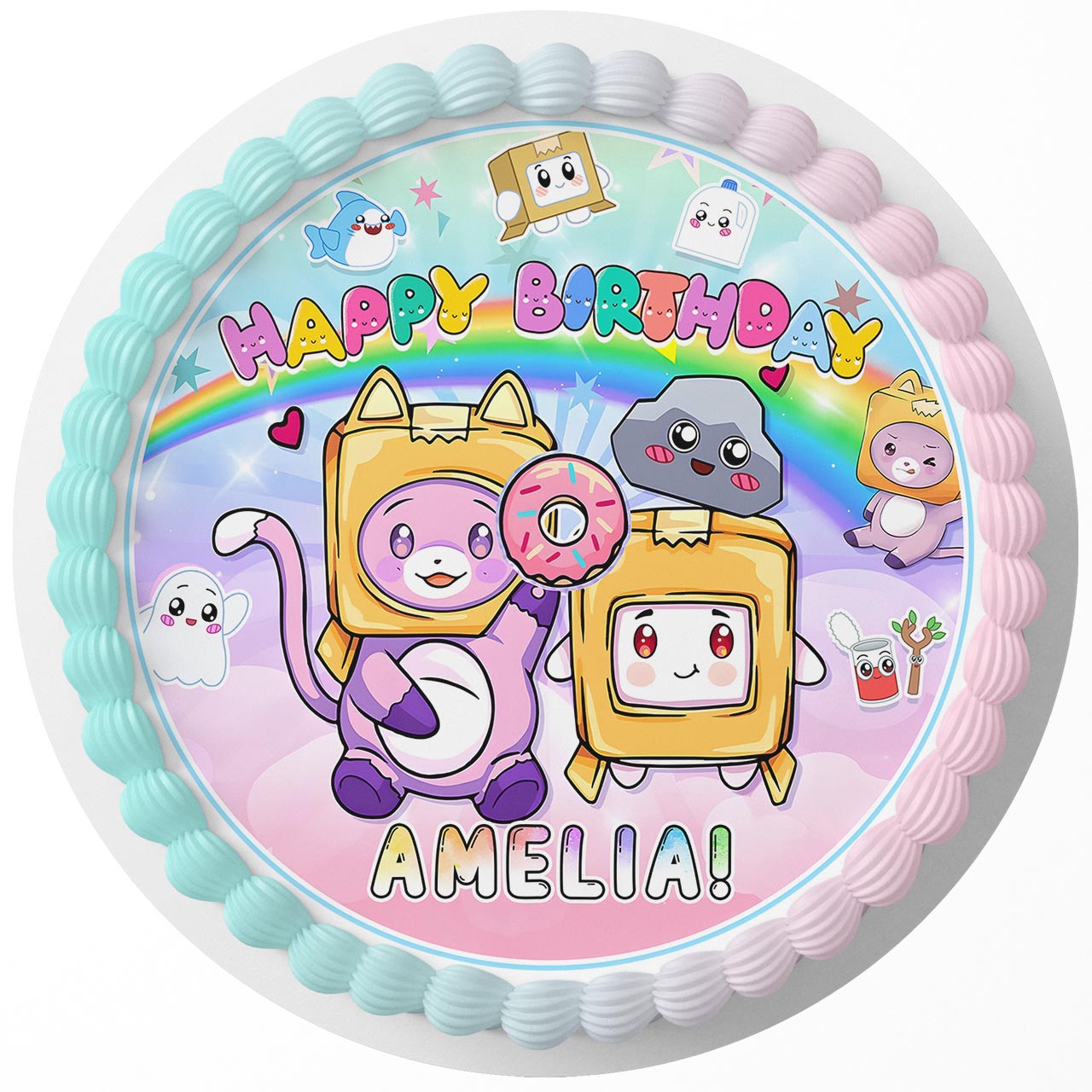 LankyBox Rainbow Edible Cake Image Topper Birthday Cake Sheet Round ...