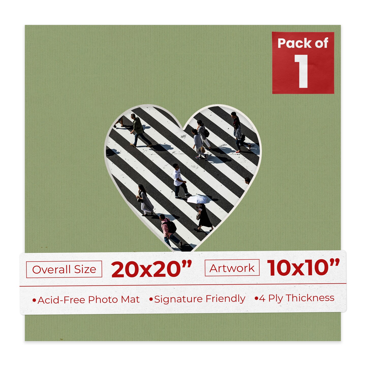 Palm Leaf Green Mat Board for 20x20 Frames - Heart Opening for 10x10 ...