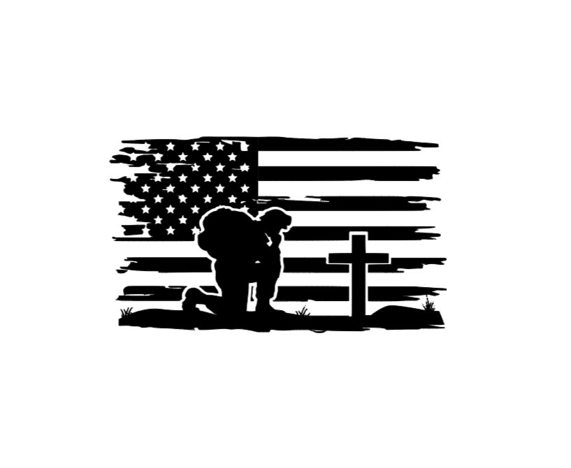 Kneeling Soldier with cross and Flag Vinyl window decal, Nice looking ...