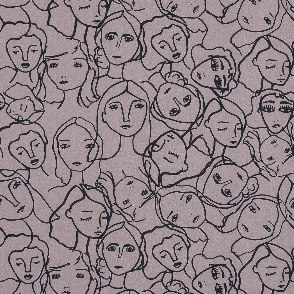1 Yard Beige Cotton Poplin Fabric with Linework Faces Print | Michaels