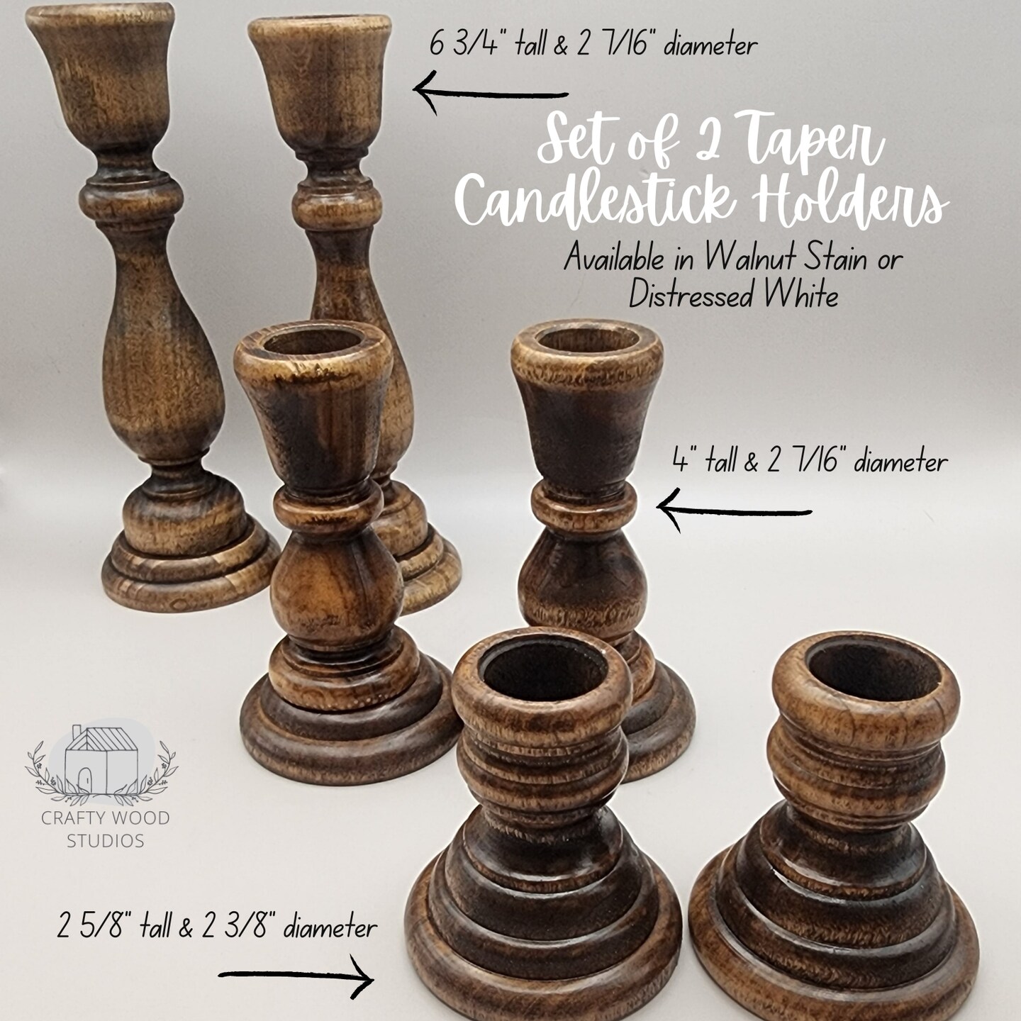 Set of 2 Wood Candlestick Holders, Rustic Wood Taper Holder, Farmhouse ...