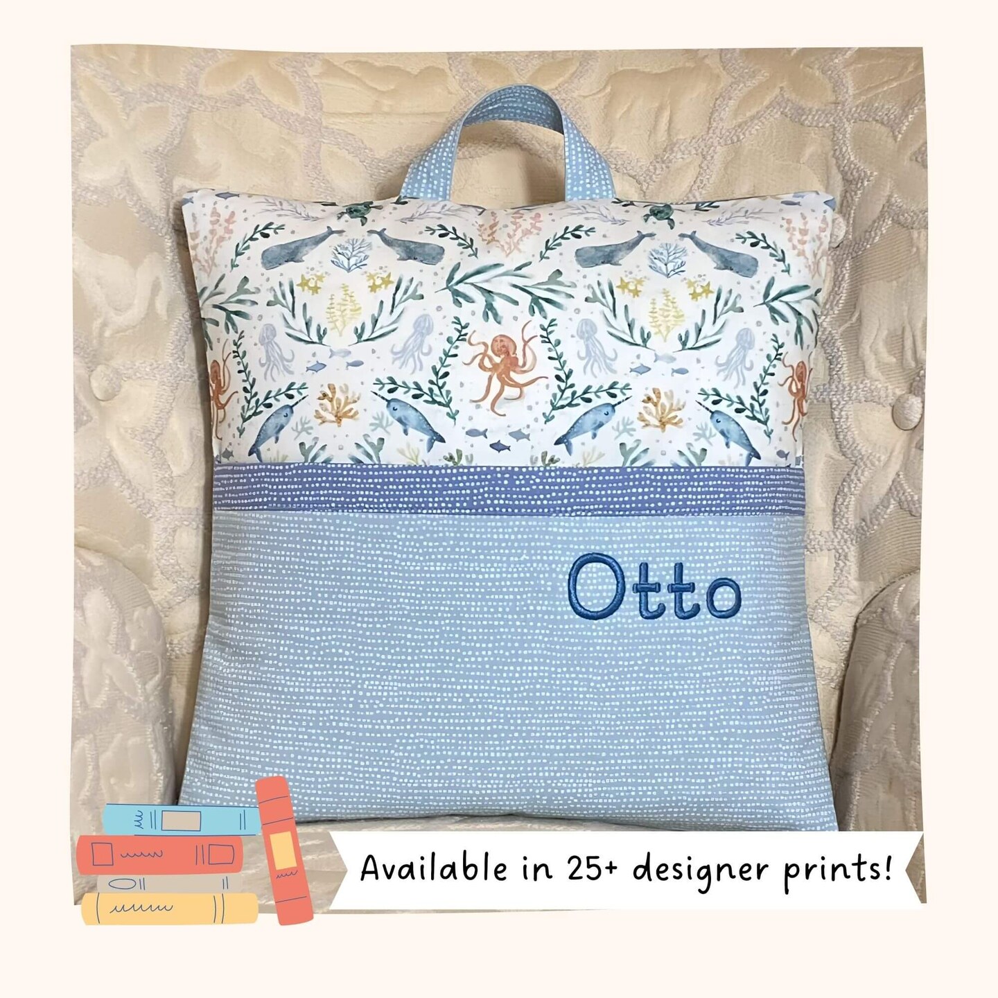 Personalized Reading Pillow with Pocket, Ocean Toddler Pillow for Kid's ...
