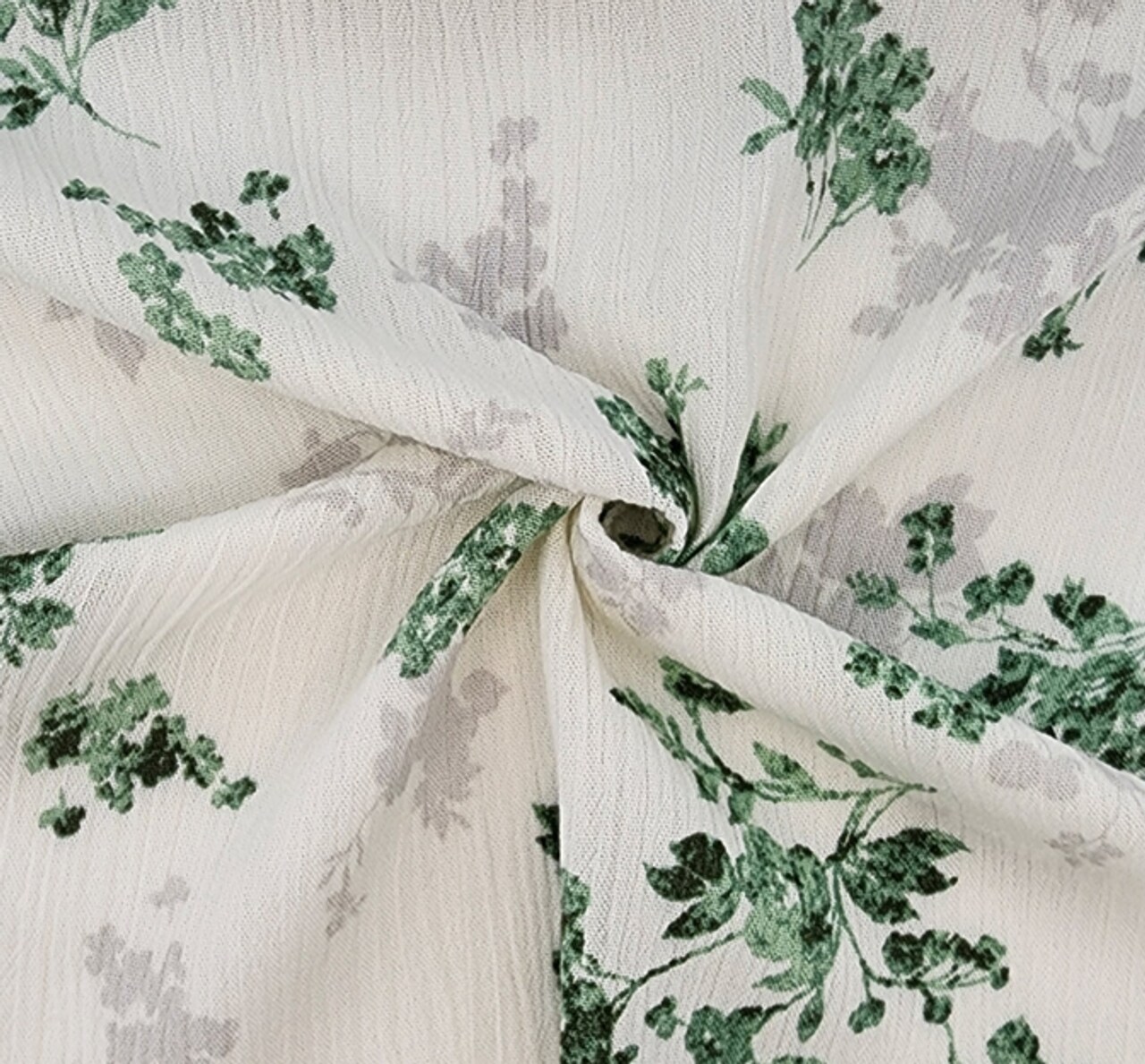 1 Yard Ivory & Green Rayon Crinkle Fabric Soft Drapey Crepon Material ...