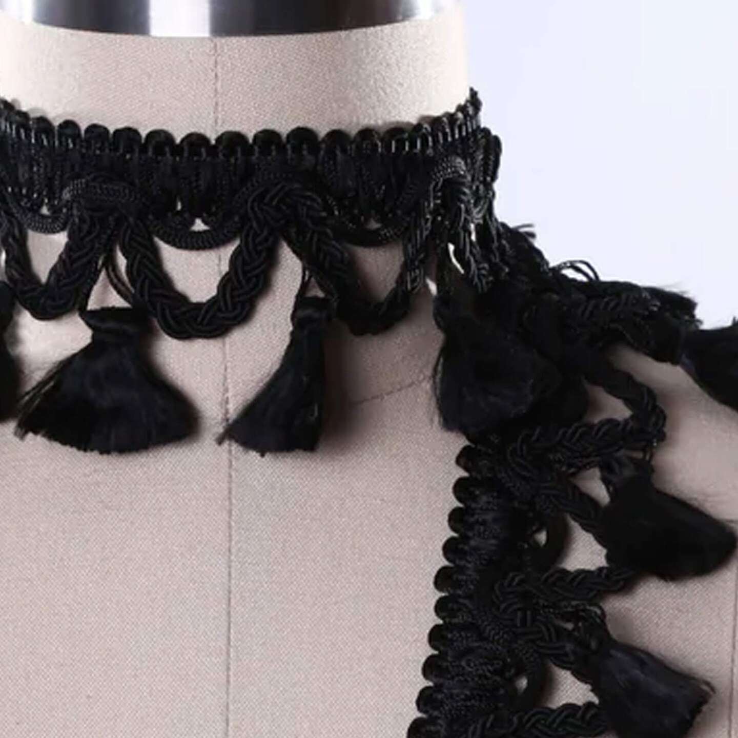 1 Yard Elegant Black Gimp Trim with Decorative Silky Tassels for ...