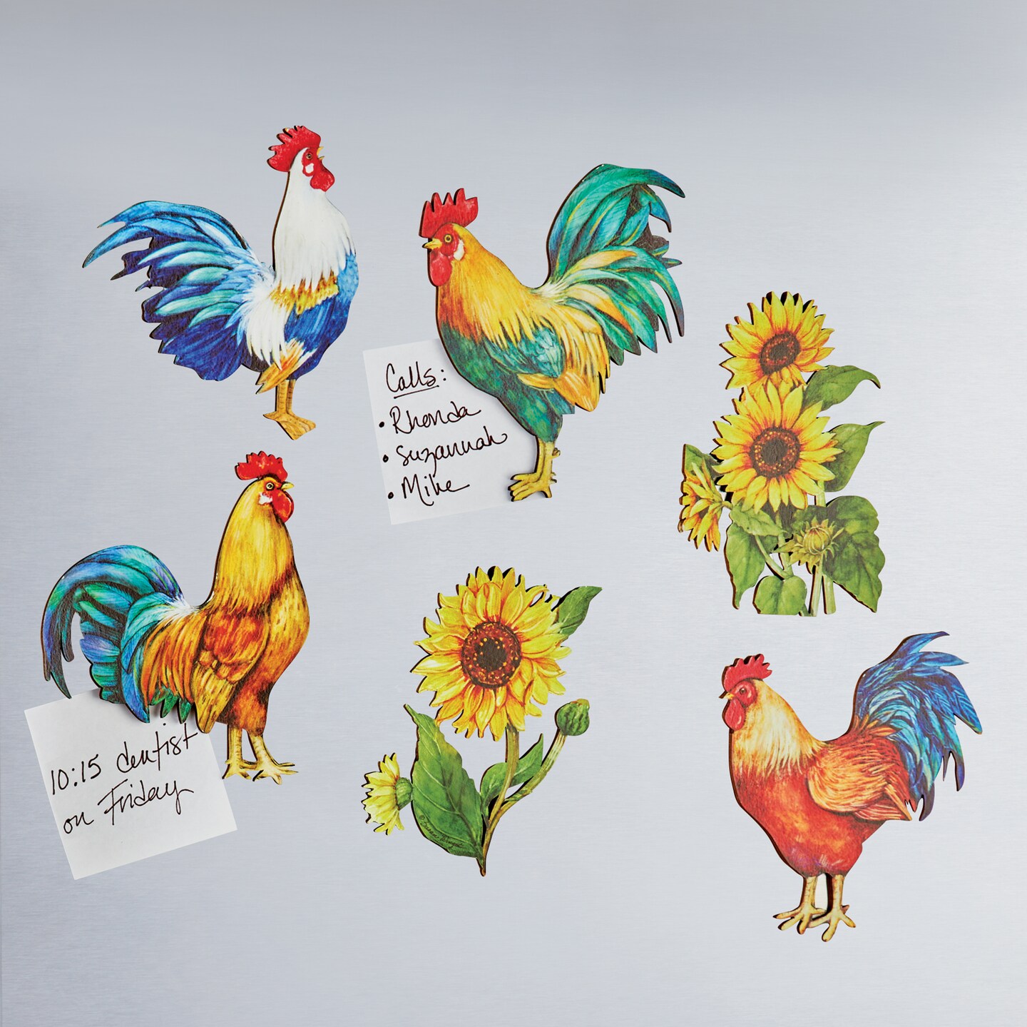 Collections Etc Set of 6 Decorative Rooster Wooden Kitchen Magnets ...