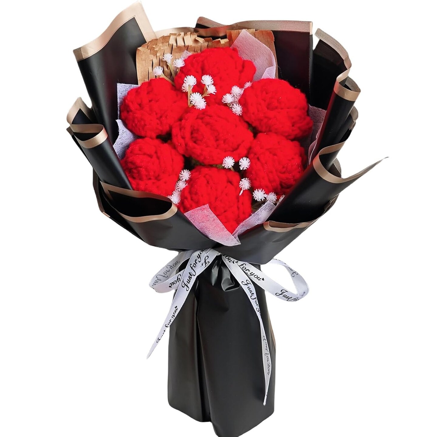 7 PCS Crochet Red Roses Bouquet, Handmade Knitted Flower Arrangement ...