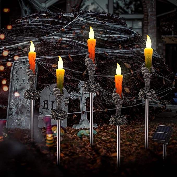 Candle Skull Hand Candle Holder, LED Halloween Decor Candle Lights ...