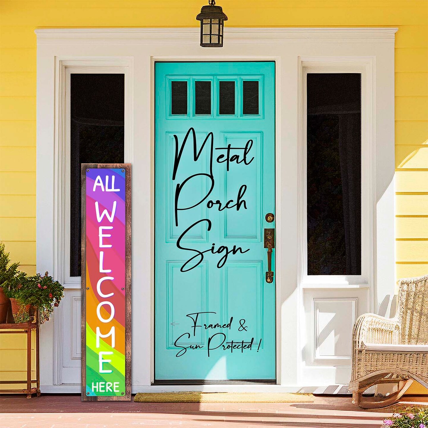 Colorful Rainbow All Welcome Sun Protected Metal Porch Sign; Pride ...