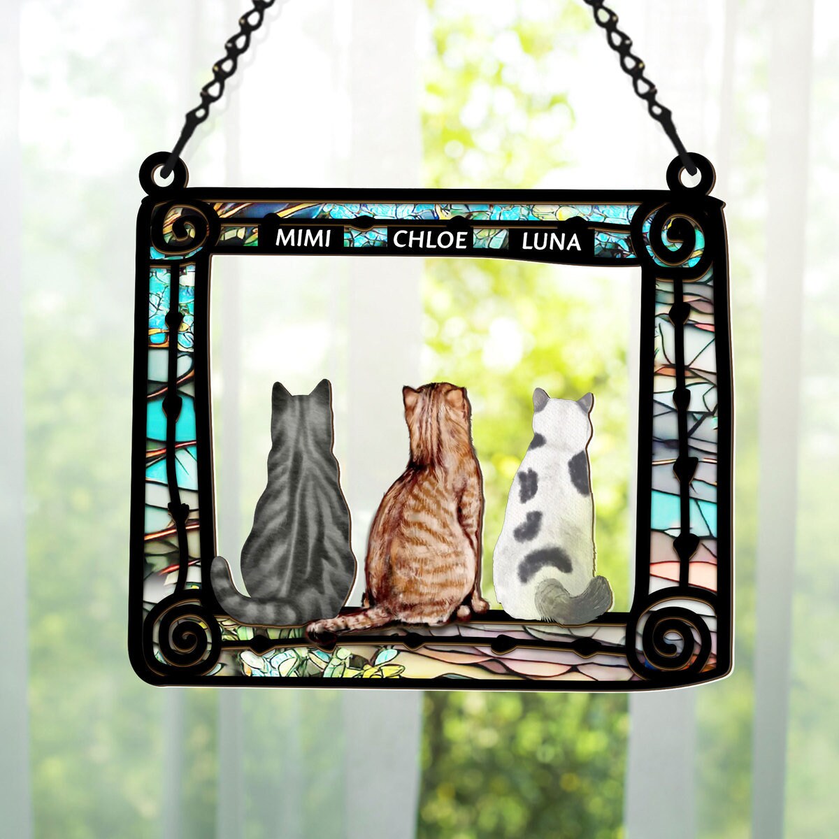 New! Personalized Cats Sitting In Frame| Window Hanging Suncatcher ...
