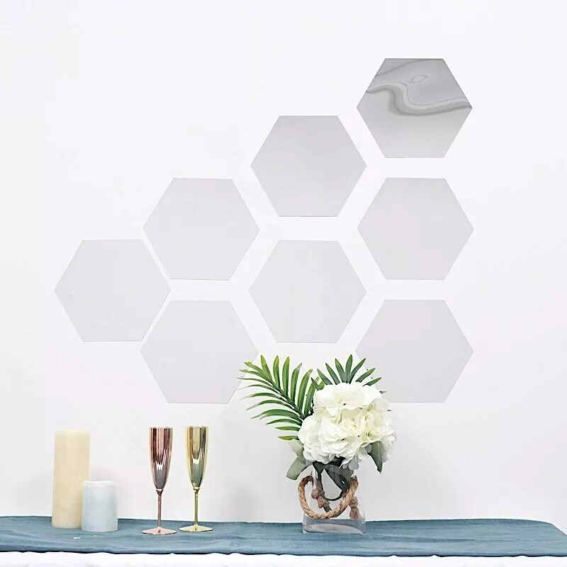 12 Silver 10" Hexagon Acrylic Stickers Mirror Wall Decals Dorm Rooms ...