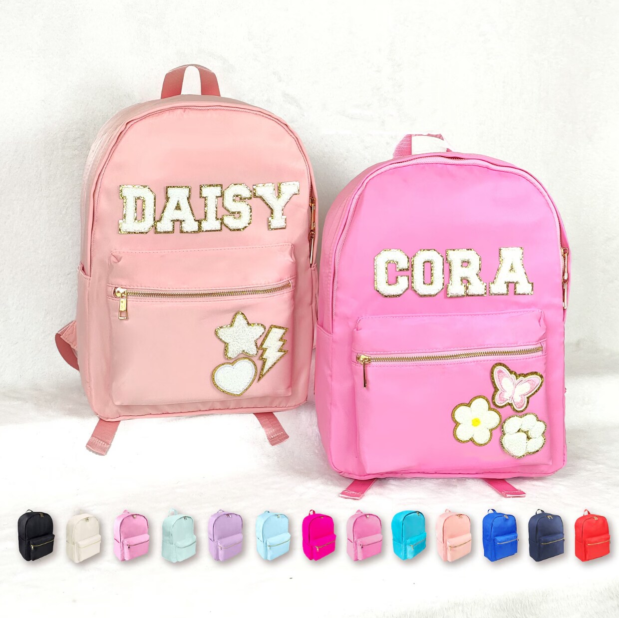 Patches Backpack Personalized Nylon Backpack with Patch Chenille Letter ...