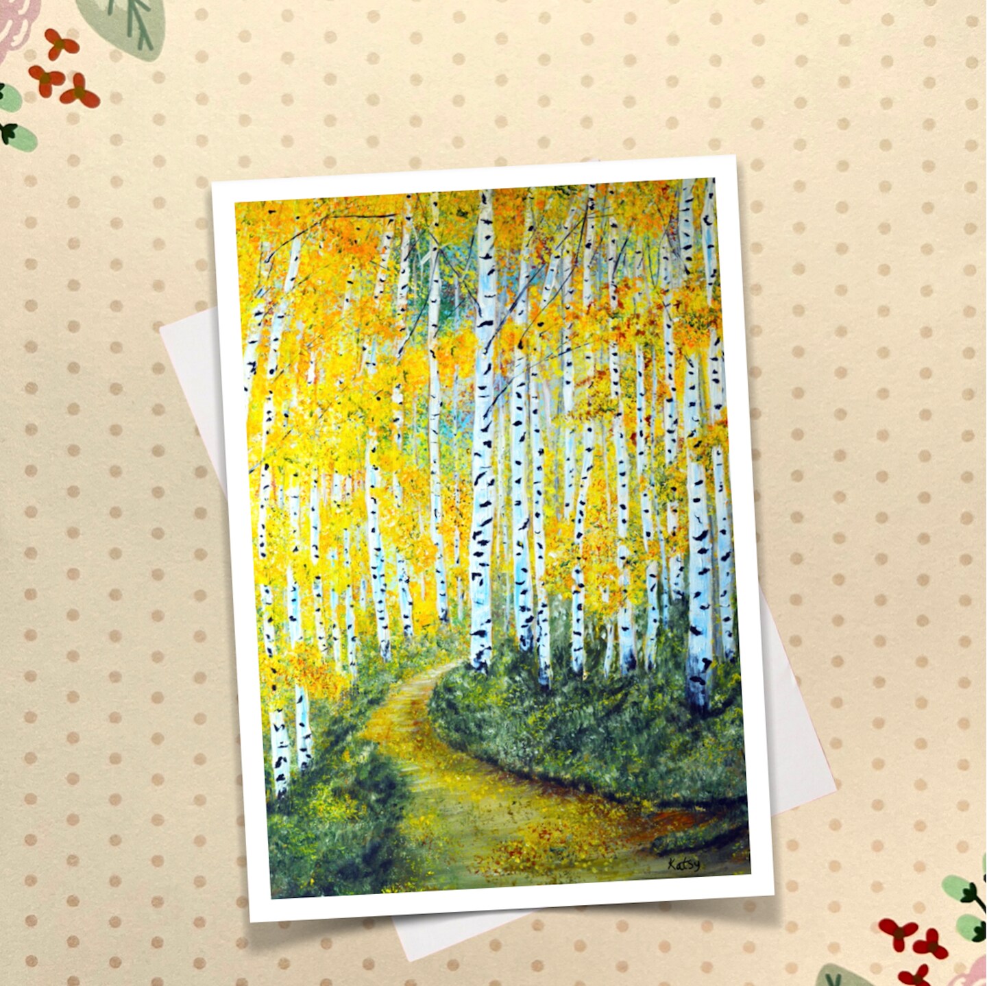 Fall art blank note greeting card yellow gold autumn aspen trees 4.25x5 ...
