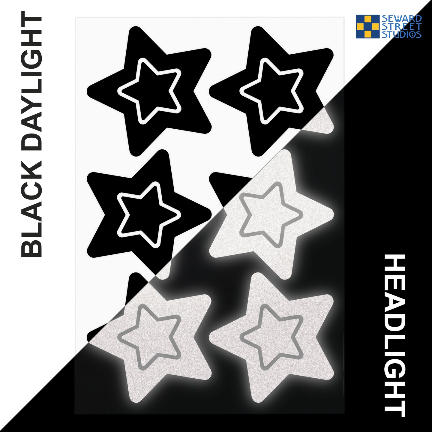 Black Stars Reflective Decals Set, Stars Motorcycle Helmet Stickers Kit ...
