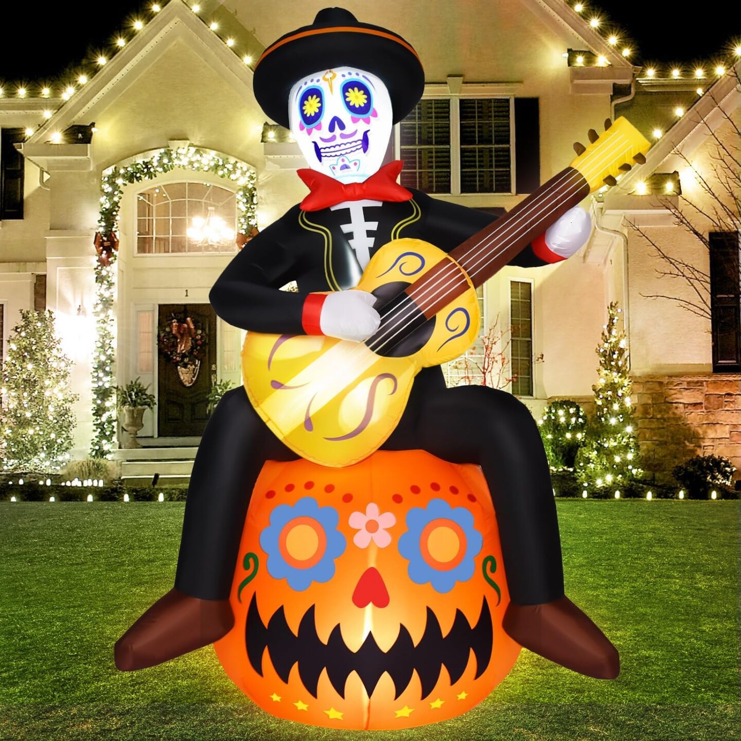 8FT Halloween Inflatables Pumpkin Sugar Skull Guitar | Michaels