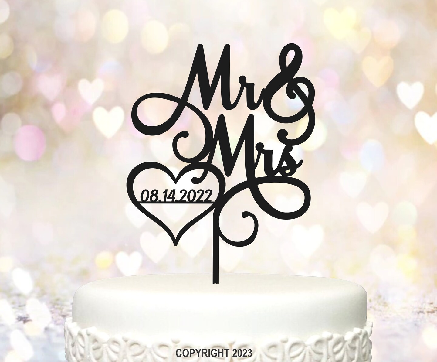 Acrylic Wedding Cake Topper ~ Mr and Mrs with Date ~ Mr, Mrs Script Cake Topper; Custom Topper ...