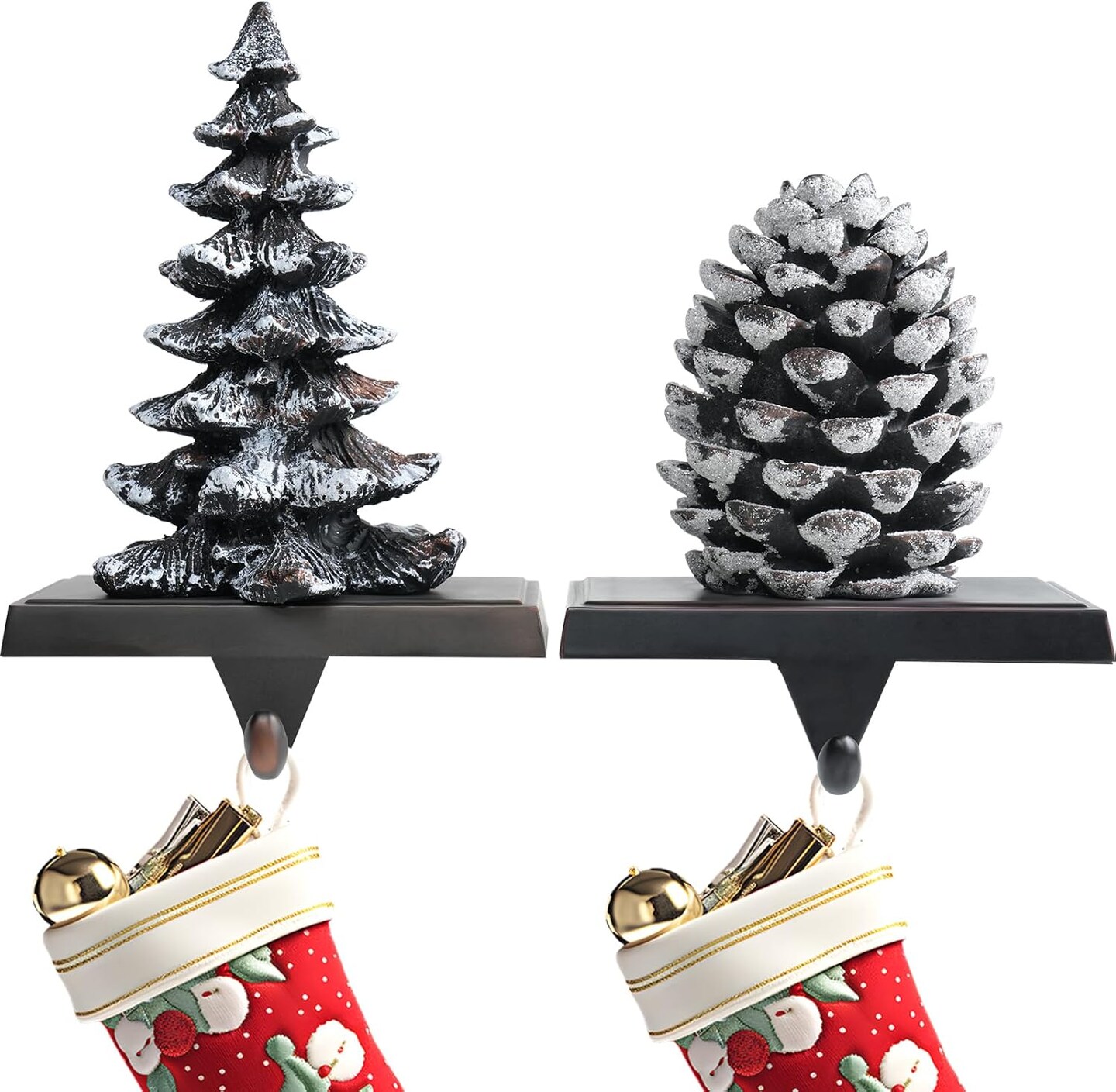 2 Pack Christmas Stocking Holders for Mantle,Retro Pine Cone and ...