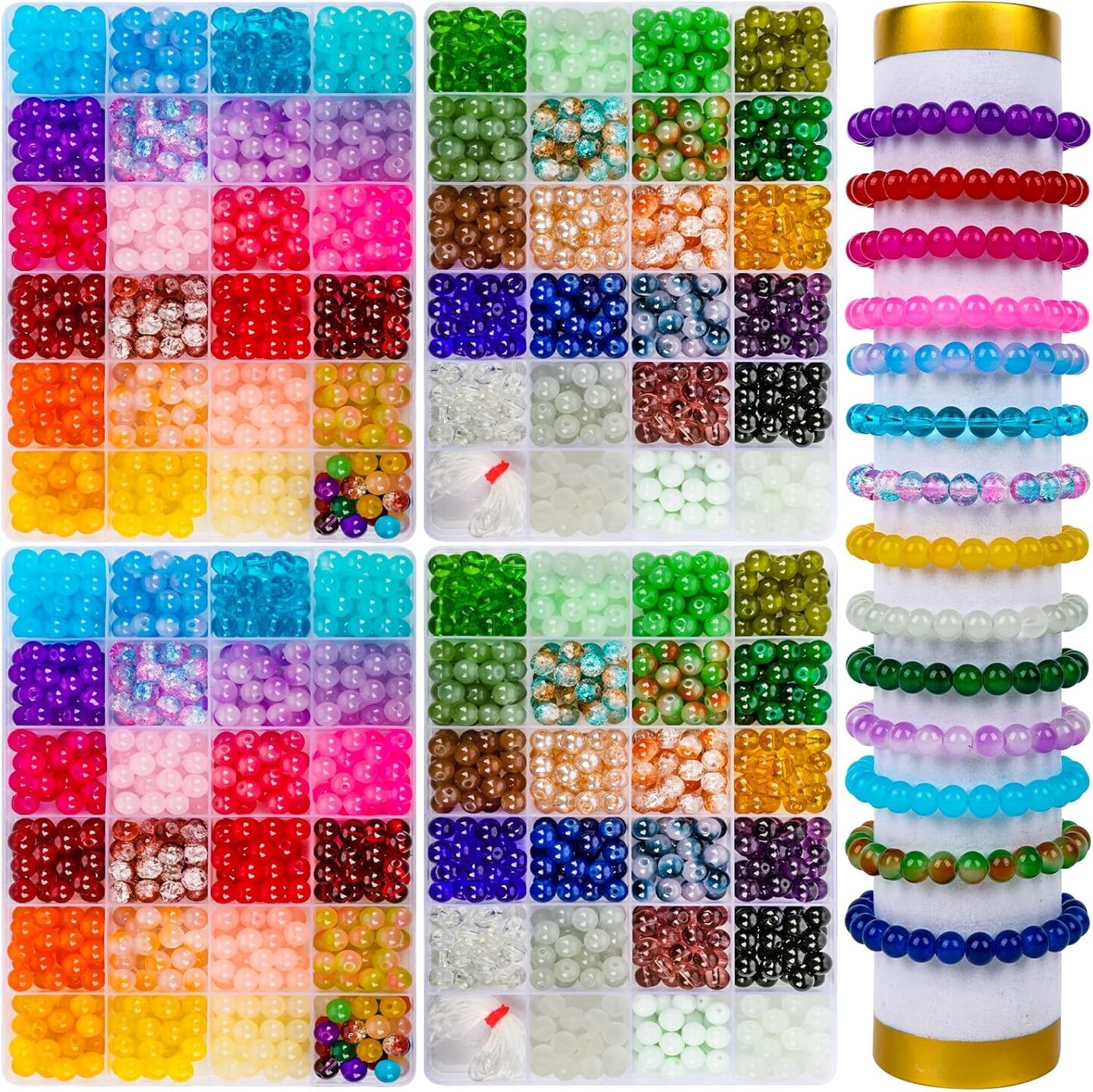 2400 PCS 8mm Glass Beads Bracelet Making Kit, 47 Colors Crystal Beads ...