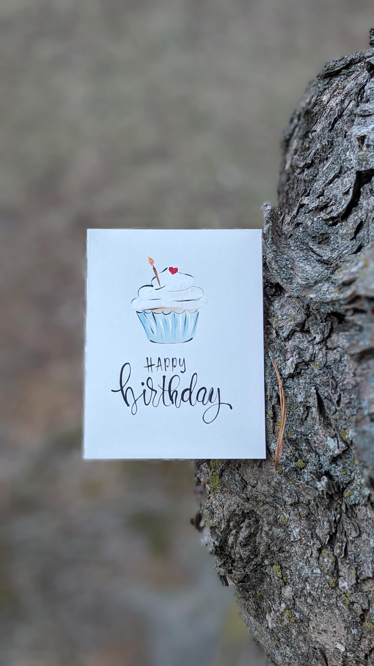 Happy Birthday Card, Hand Painted Cute Cupcake Design, Blank Inside for ...