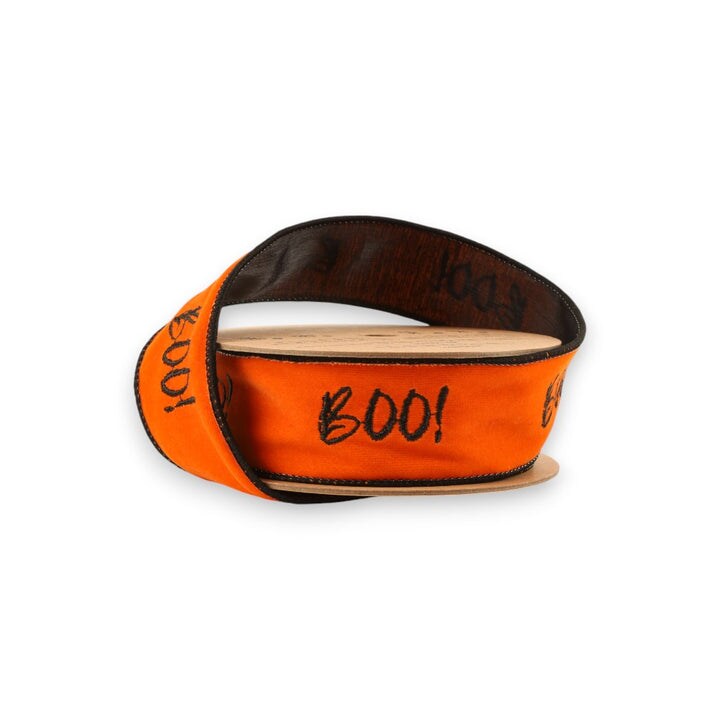 LaRibbons 1 1/2" Wired Ribbon | Orange Embroidered Boo w/ Black Backing ...