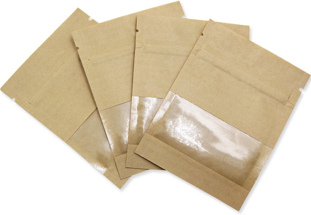 50 Pcs 3 Sizes Clear Window Kraft Paper Resealable Bag Seed Packets ...