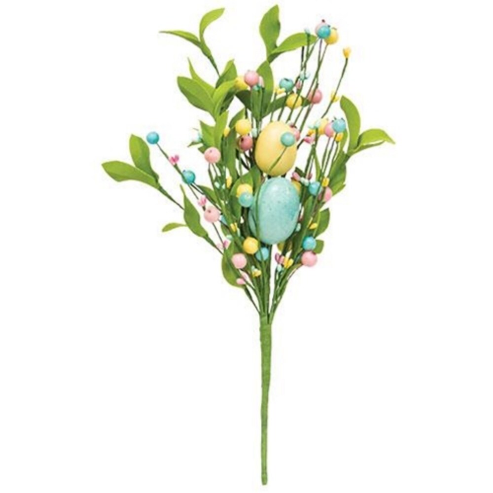 15”High Easter Eggs and Herb Leaves Bush with Green Paper-Wrapped ...