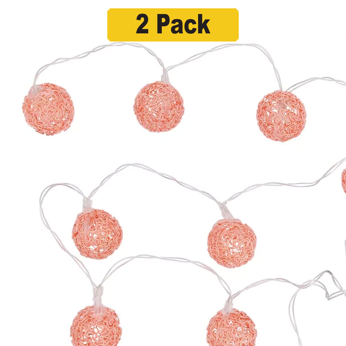 Battery Operated String Lights Rose Gold Woven Copper Balls For ...