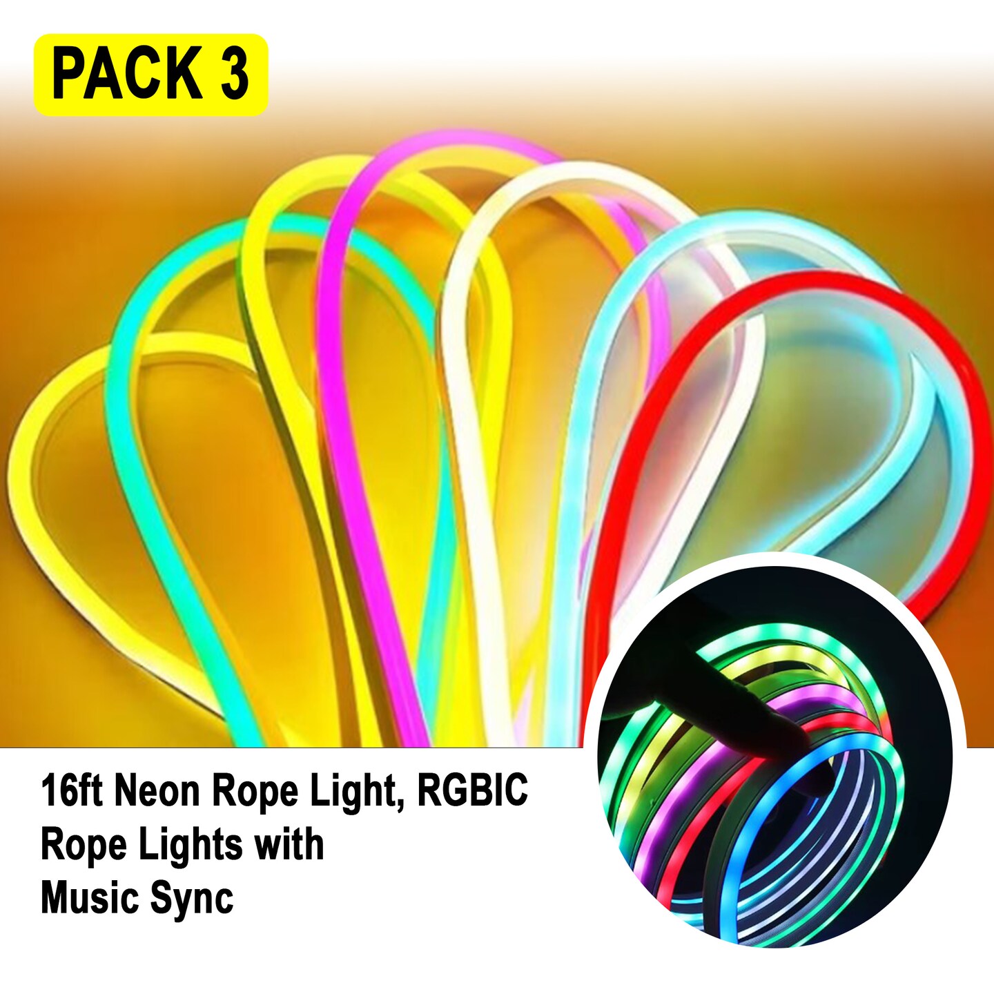 16ft Neon LED Rope Light — RGBIC Color Flow, Music Sync & Remote | Michaels