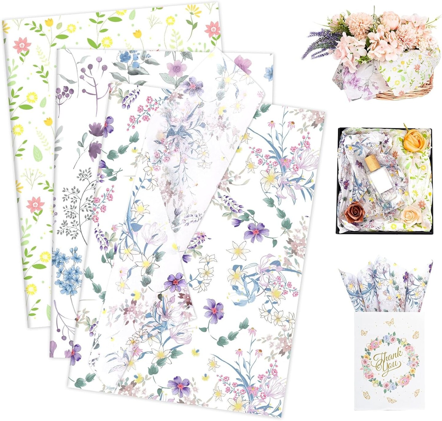 60 Sheets Vintage Floral Tissue Paper, Wild Flowers Art Tissue Paper ...