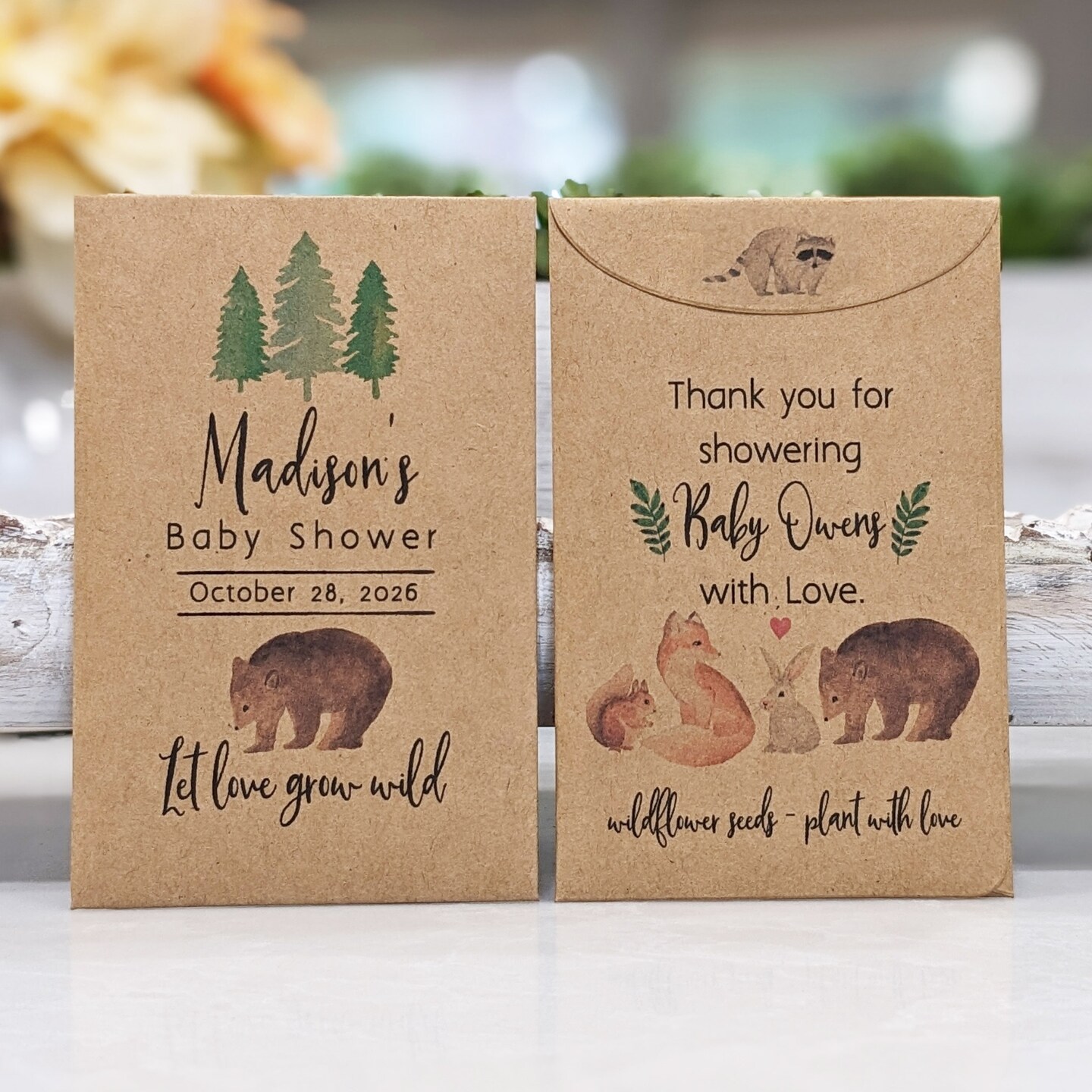Woodland Theme Baby Shower Favor Seed Packet, Rustic Custom Seed ...