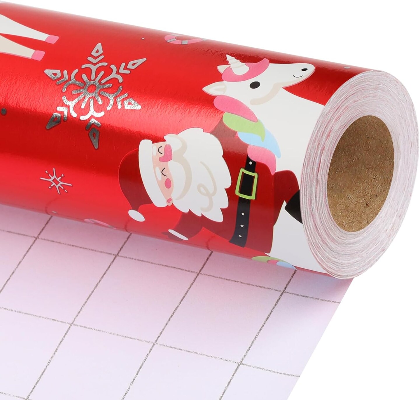 LaRibbons Christmas Foil Wrapping Paper Roll, Classic Santa Unicorn ...
