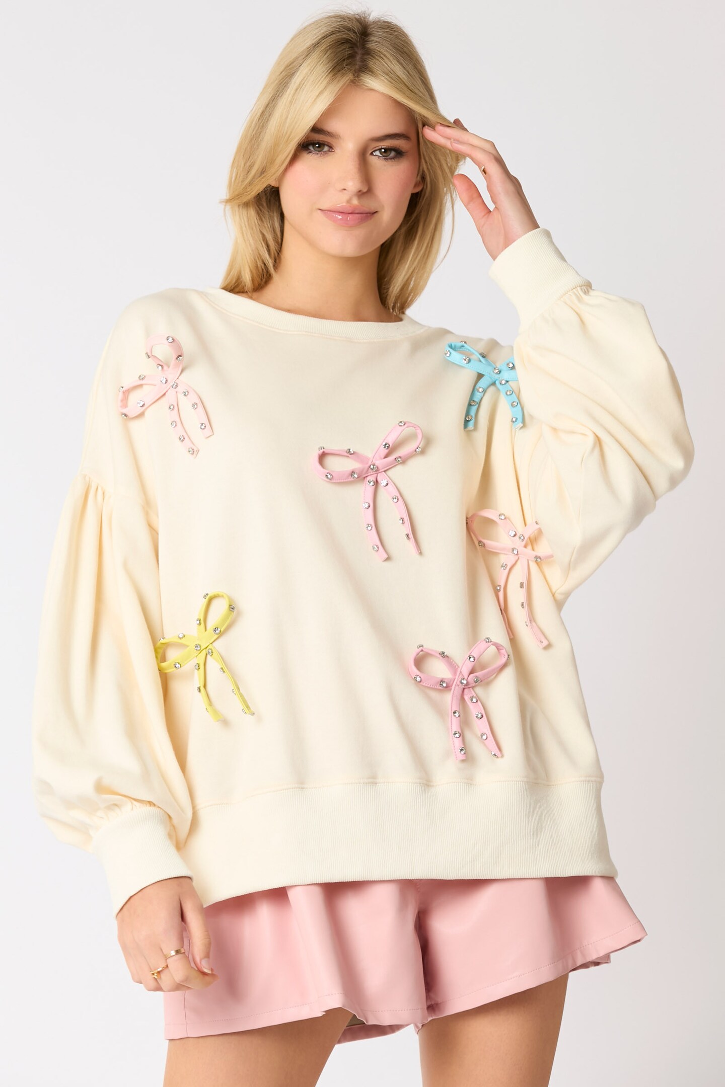Multi Color Pu Cord & Stud Bow Oversized Sweatshirts | Michaels