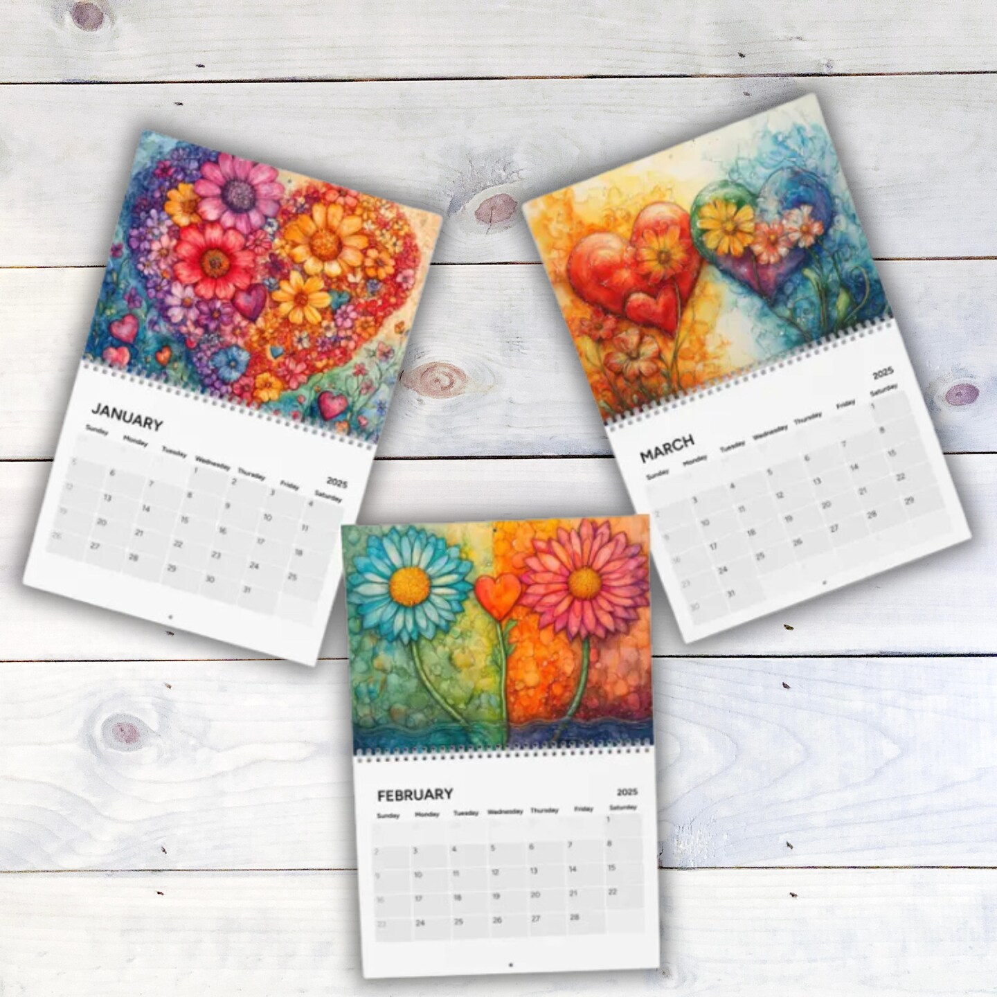 Heart Calendar, Watercolor Heart Calendar, Romantic Monthly Planner for ...